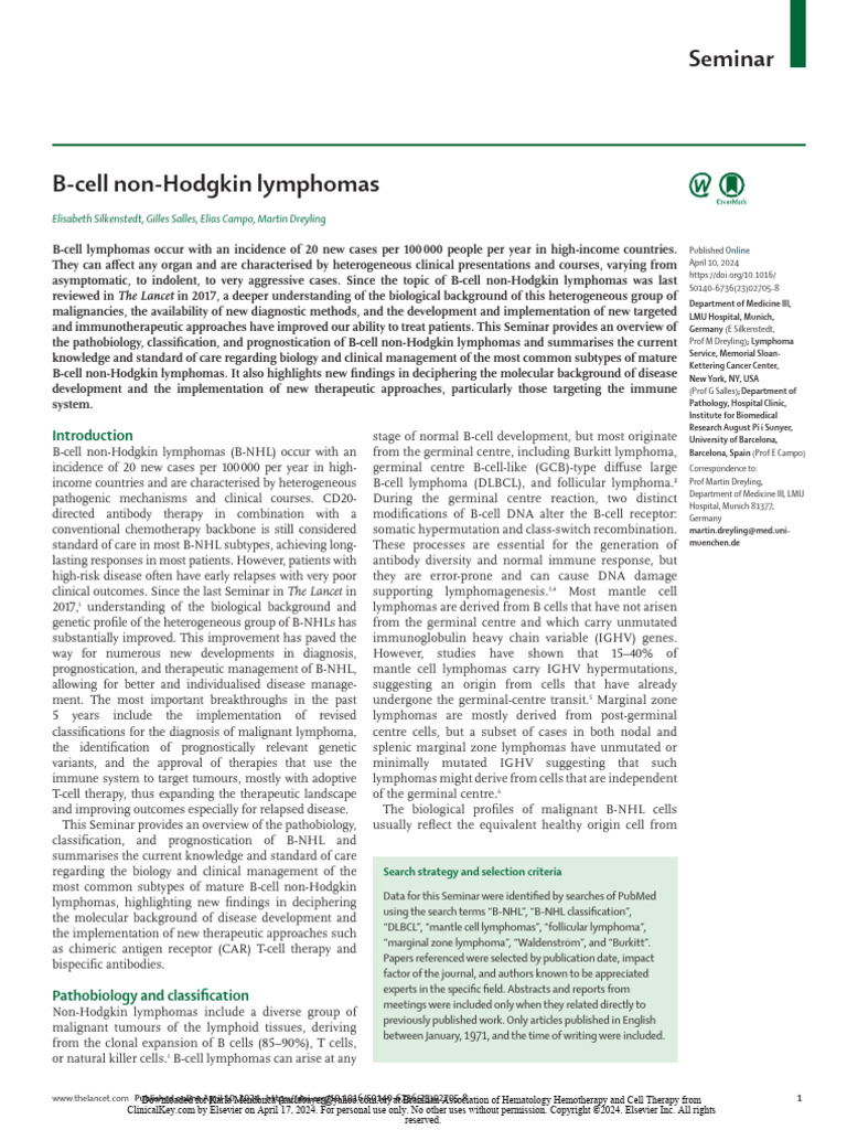 Revisão Lancet 2024 | PDF | Lymphoma | B Cell
