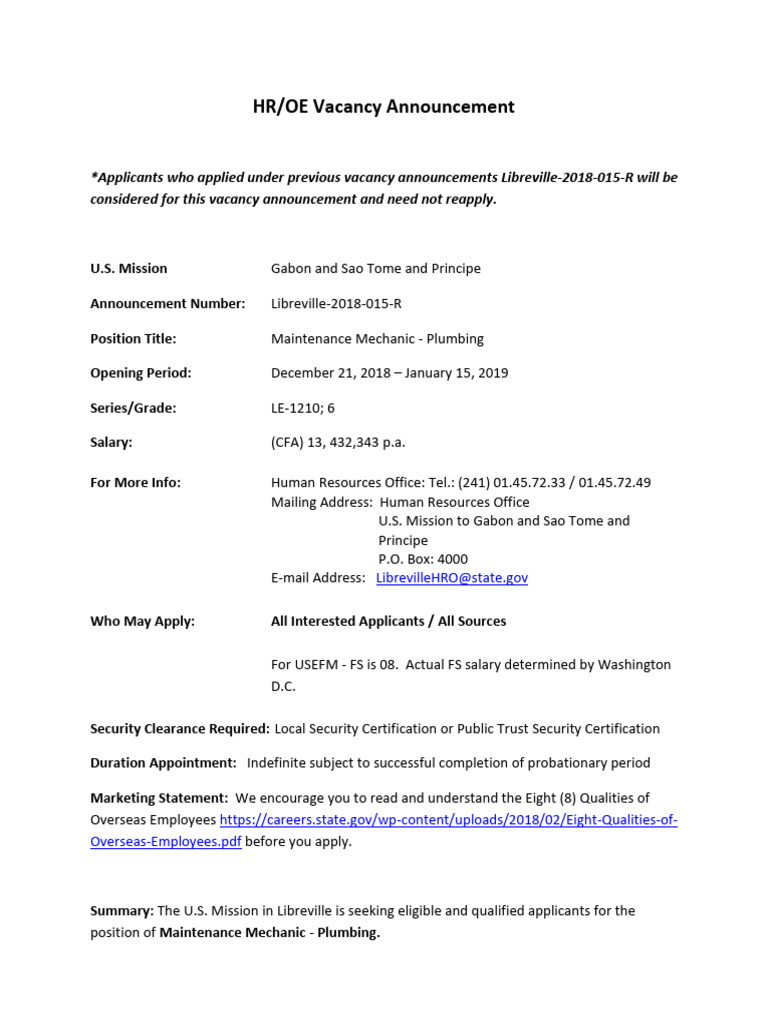 HR/OE Vacancy Announcement | PDF