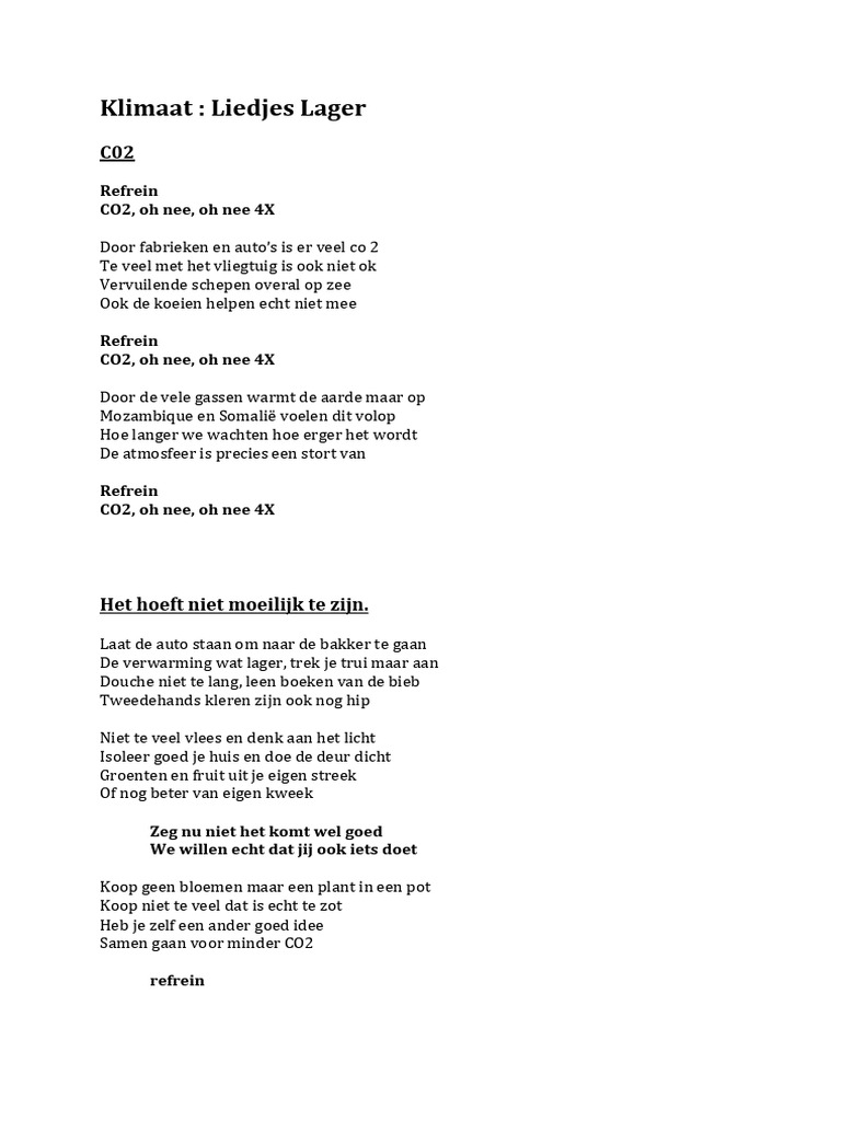 Liedjes Klimaat Levende Muziek Lager | PDF