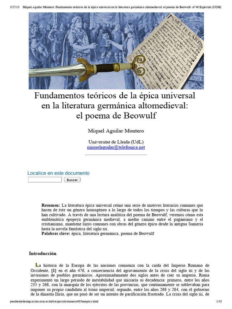 Fundamentos Teóricos de La Épica Universal en La Literatura Germánica ...