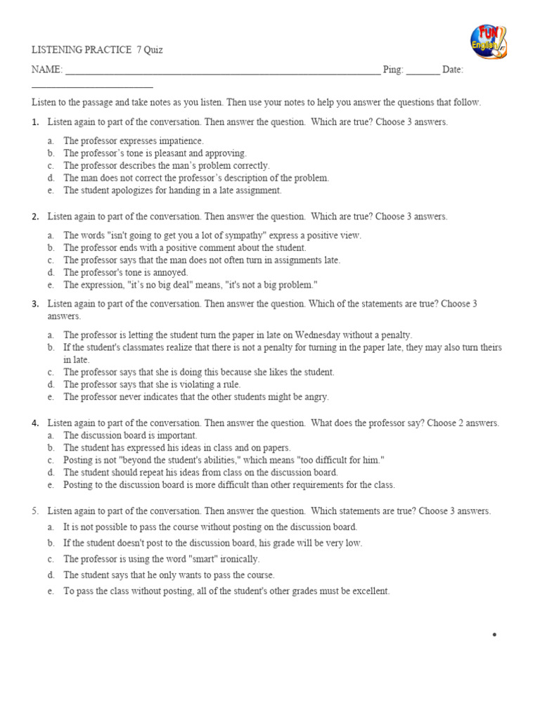 Listening Practice 7-Quiz | PDF | Career & Growth