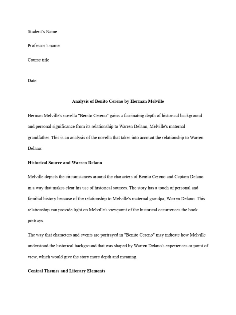 Analysis of Benito Cereno by Herman Melville | PDF | Herman Melville ...