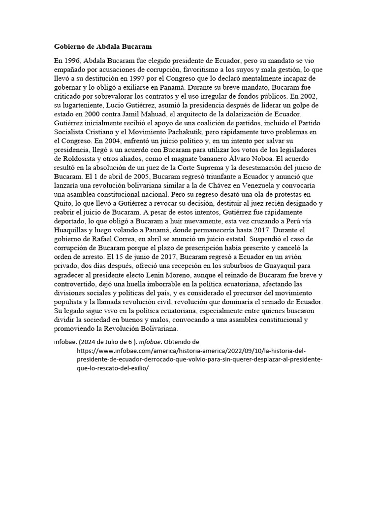 Gobierno de Abdala Bucaram | PDF | Ecuador | Gobierno