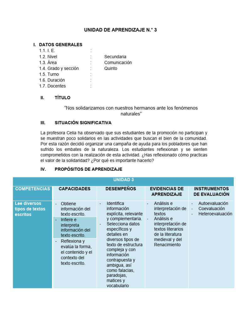 5S COM Unidad de Aprendizaje 3 2023 | PDF | Comprensión lectora | Aprendizaje