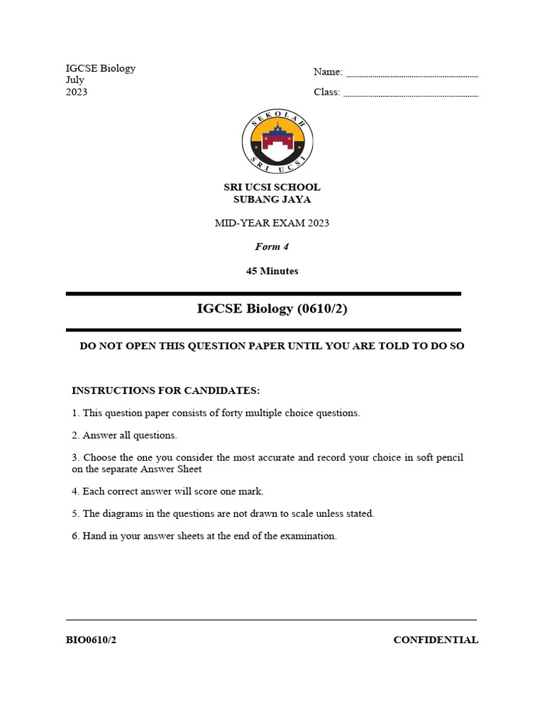 IGCSE Biology MYE23 | PDF | Photosynthesis | Diffusion