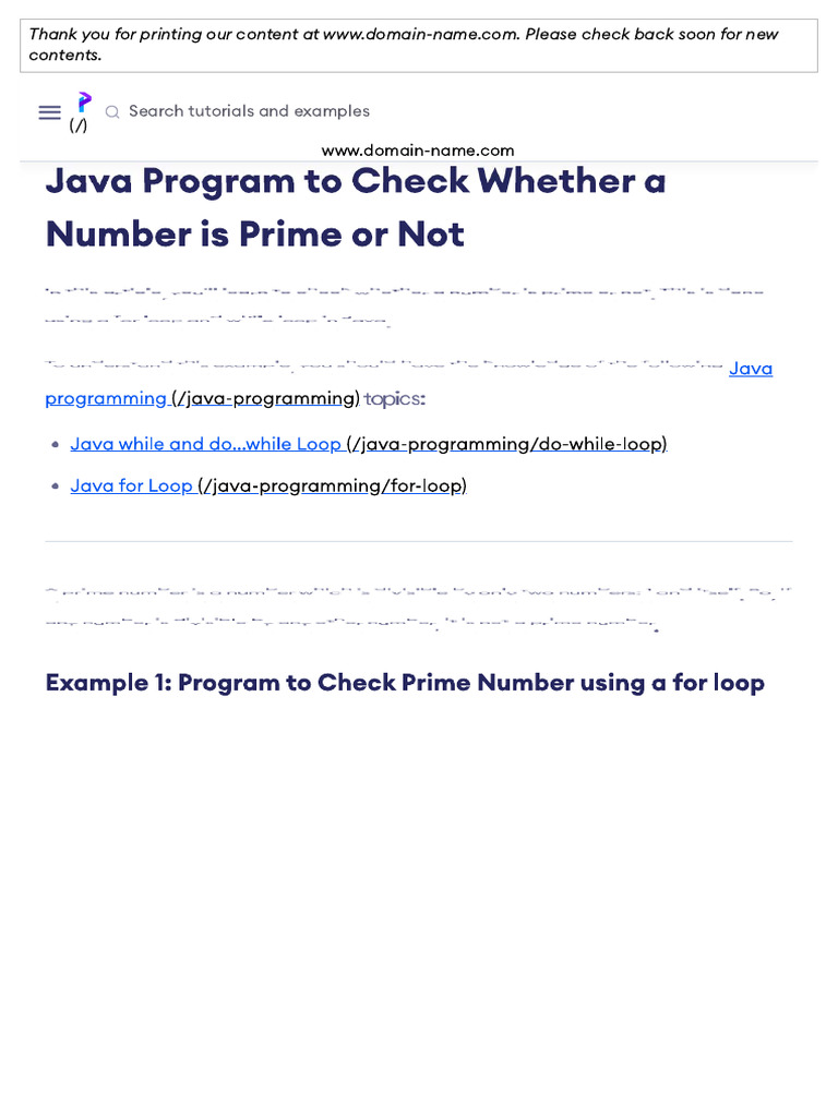 Java Program To Check Whether A Number Is Prime or Not | PDF