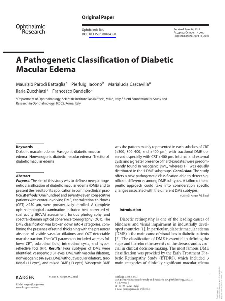 A Pathogenetic Classification of Diabetic Macular Edema | PDF | Retina ...