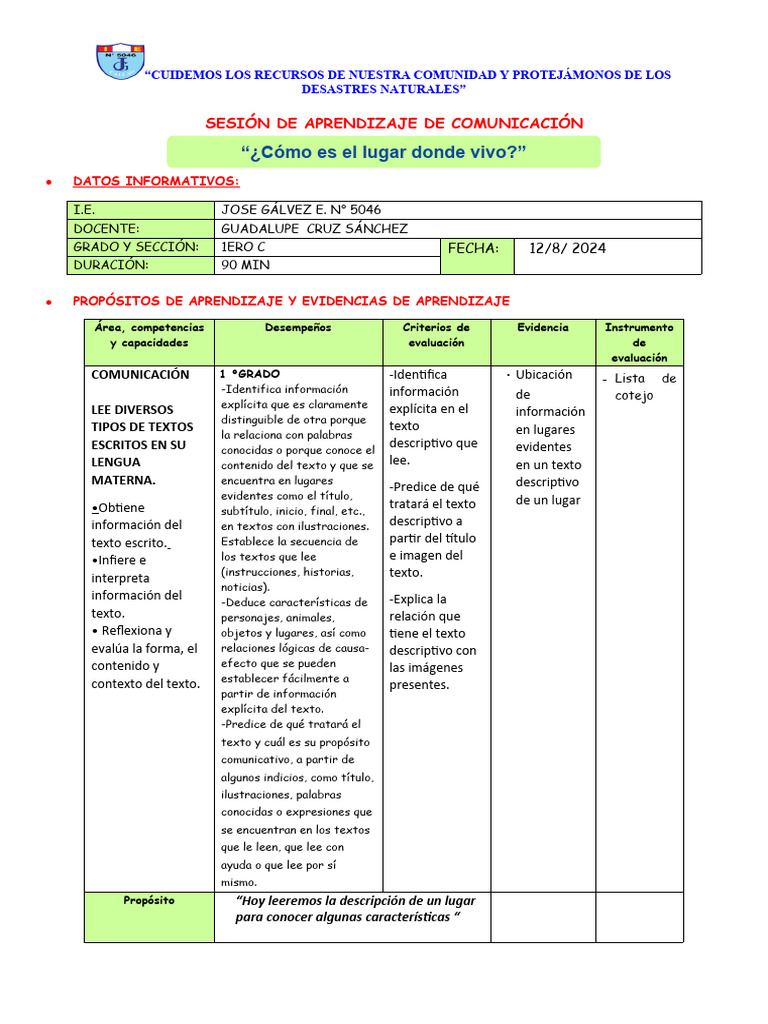 SESION COMUN Como Es Lugar Donde Vivo | PDF | Aprendizaje | Evaluación