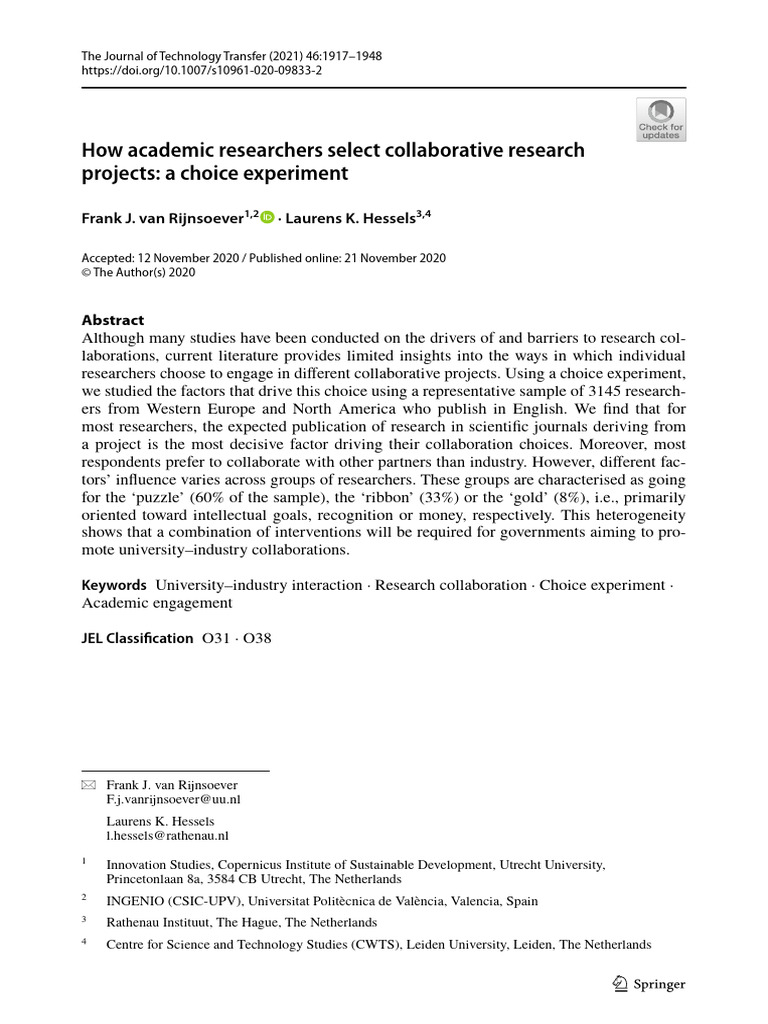 How Academic Researchers Select Collaborative Research Projects: A ...