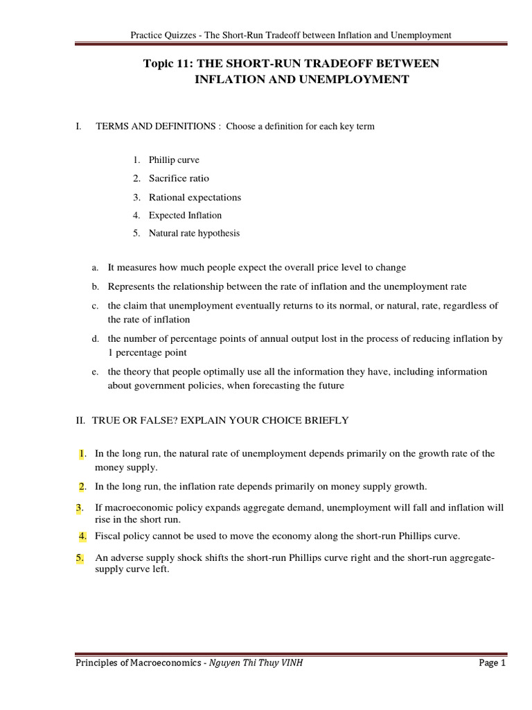 Practice Quizzes Topic 12-C35 | PDF | Phillips Curve | Inflation
