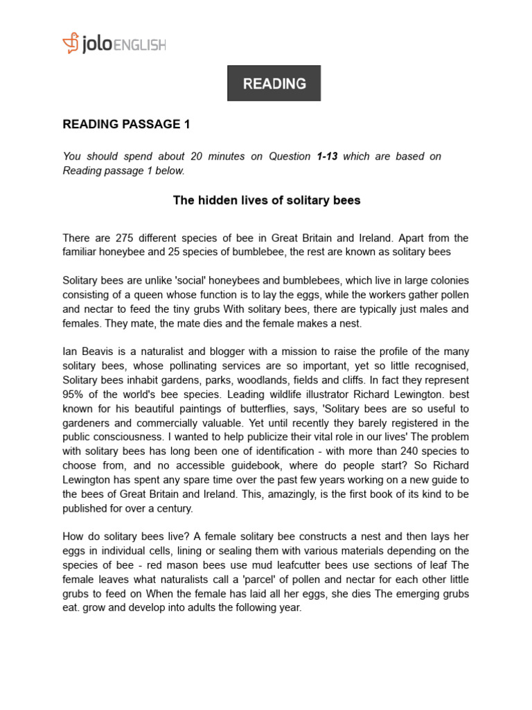 READING | PDF | Bees | Self Control