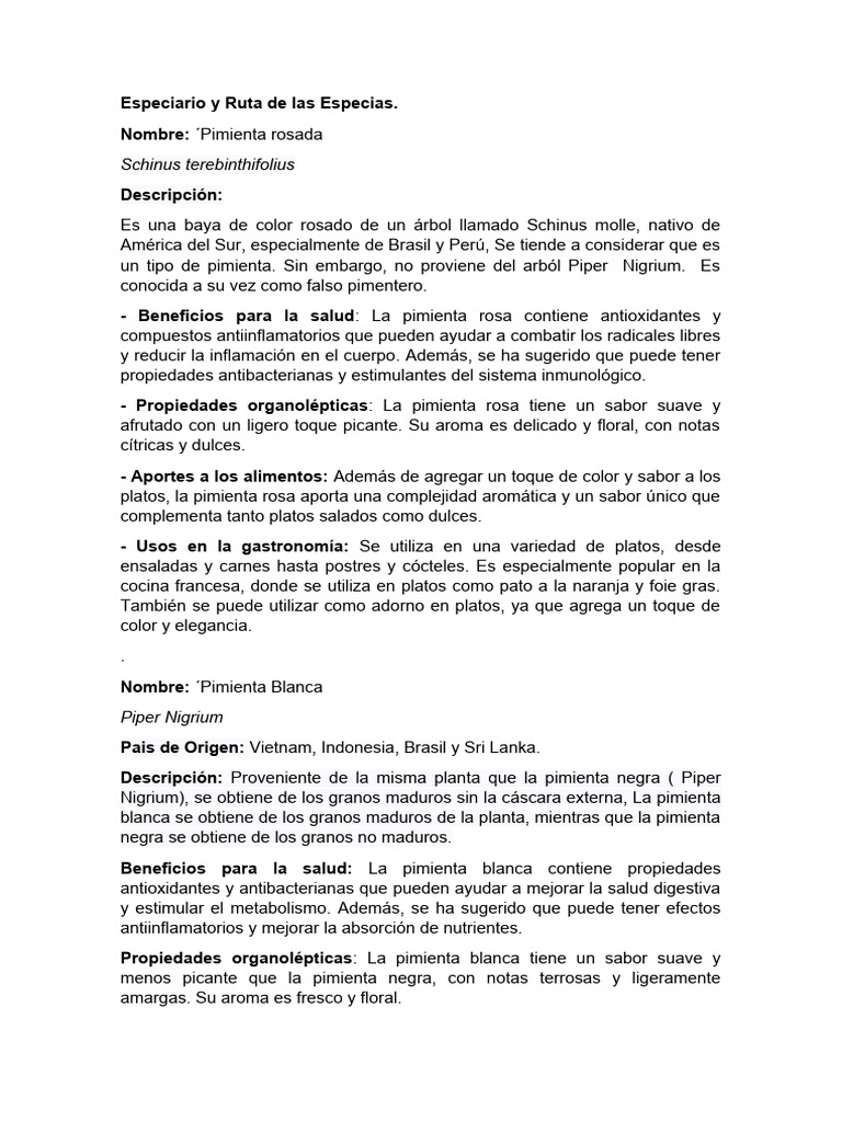 Especiario y Ruta de Las Especias Entrega 1 | PDF | Ají picante ...