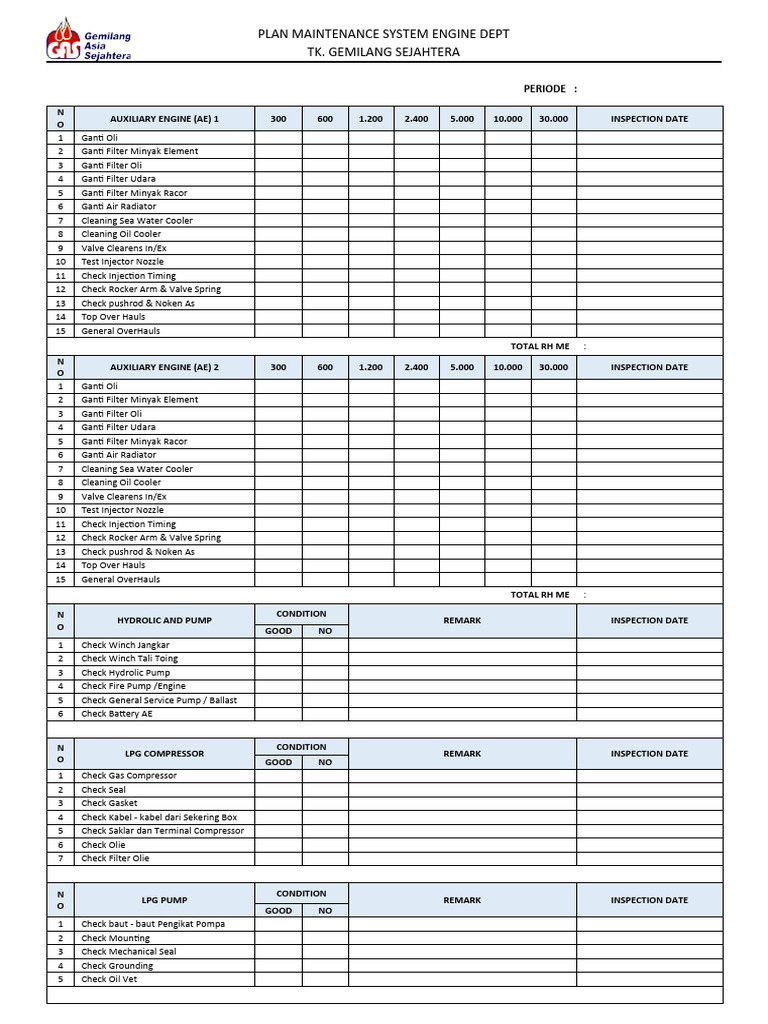 Plan Maintenance System Tongkang | PDF | Pump | Machines