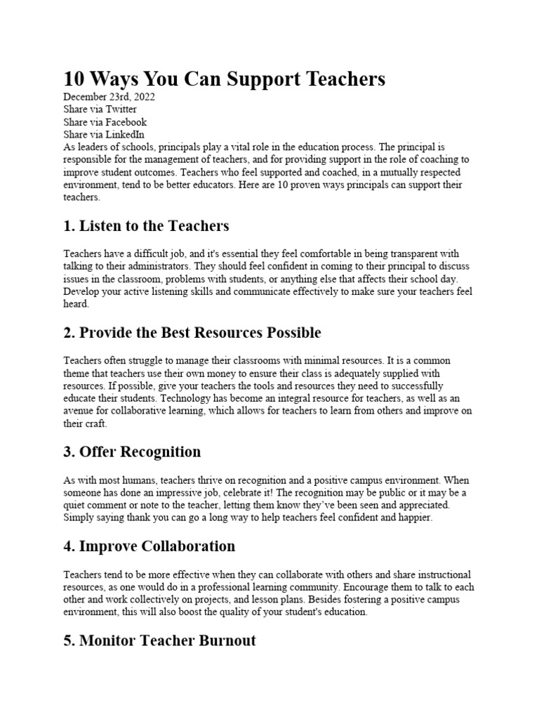 10 Ways You Can Support Teachers Pdf Teachers Behavior Modification