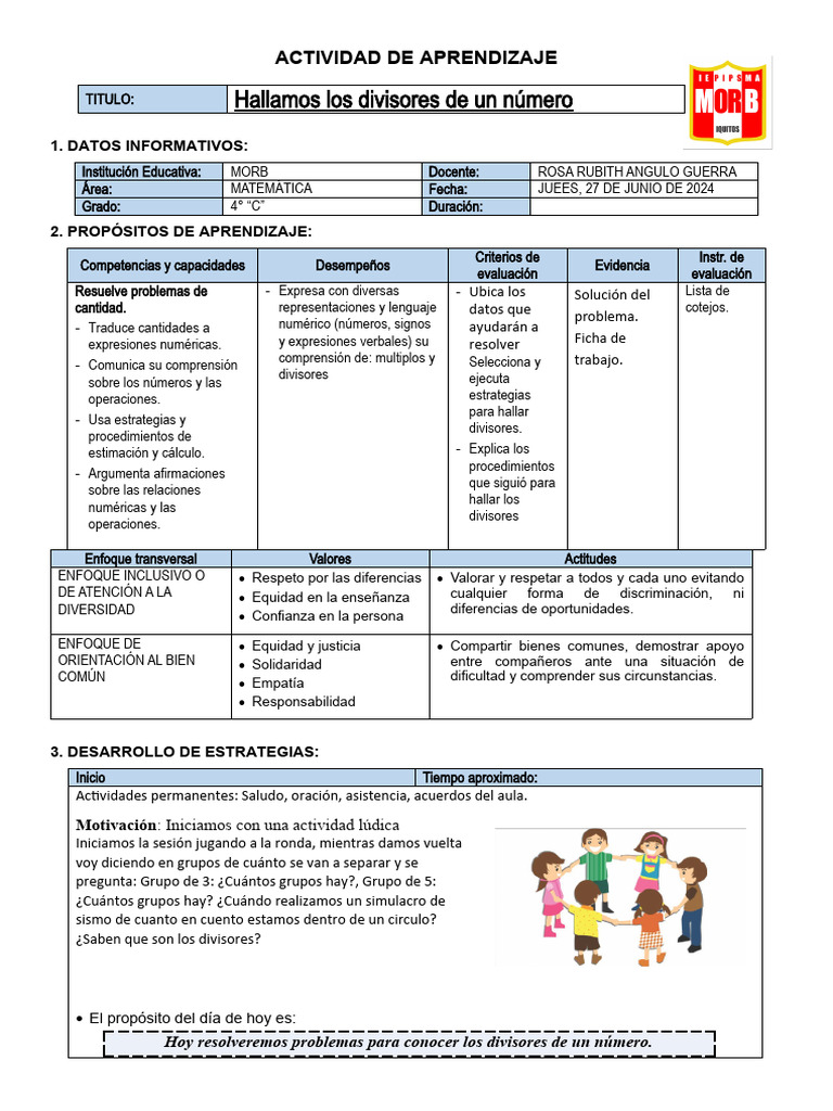 Acti-Matemática-Divisores de Un Número | PDF | Evaluación | Aprendizaje