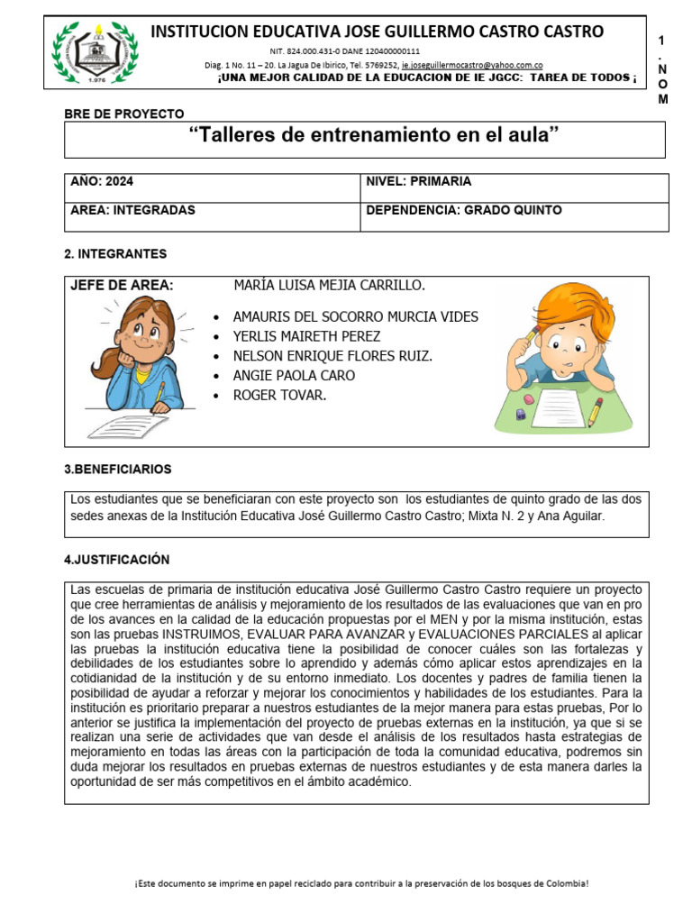 Proyecto de Aula 5to Grado. 2024 | PDF | Plan de estudios | Enseñando