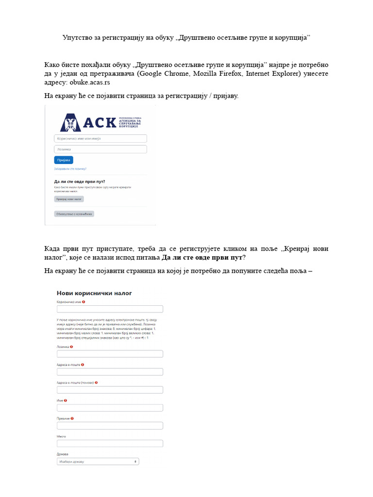 Uputstvo Za Registraciju Na Obuku Društveno Osetljive Grupe I Korupcija | PDF
