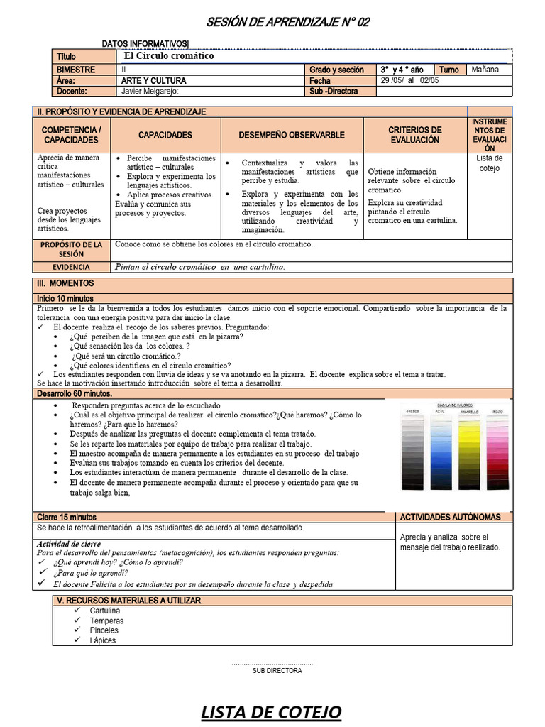 SESION #01 - 3° y 4° SEC. - UNIDAD 3 - Escala de Valores Tonalesa Color ...
