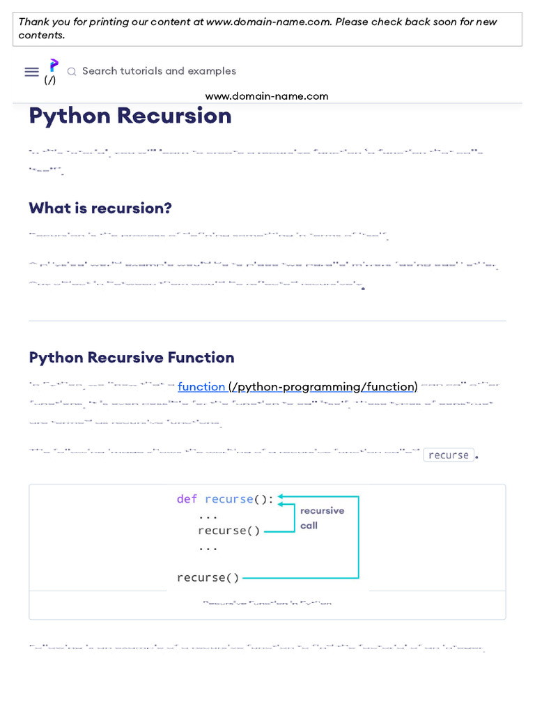 Python Recursion (Recursive Function) | PDF Python Recursion (Recursive Function) | PDF