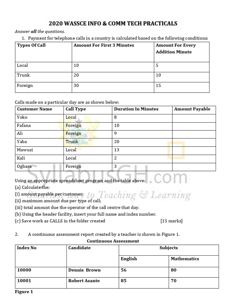2020 Wassce Info & Comm Tech Practicals | PDF | Computing | Information Retrieval