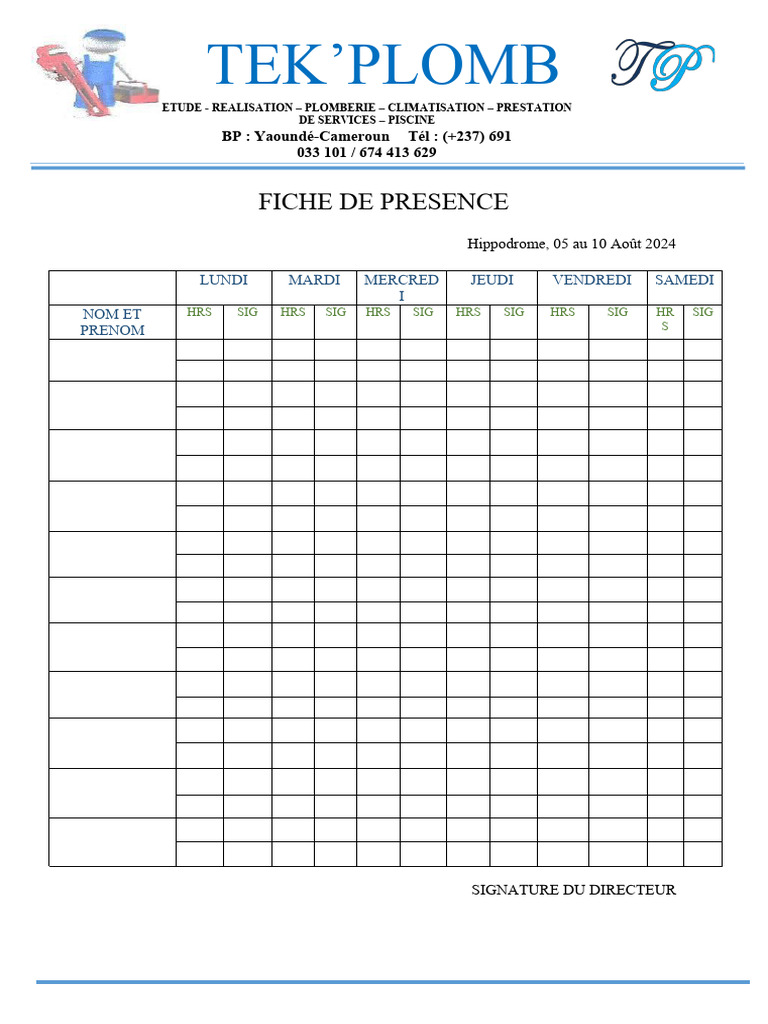 Fiche de Présence TEK’PLOMB 2024 | PDF