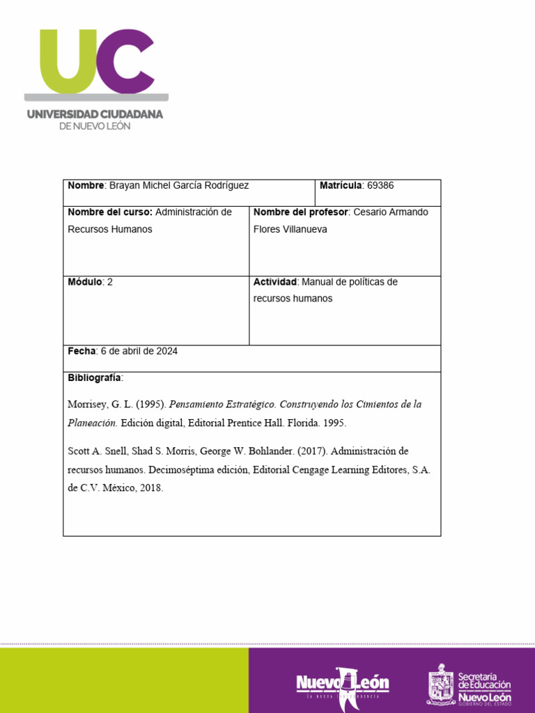 Actividad 6 Ensayo Manual RH Recursos Humanos UCNL | PDF ...