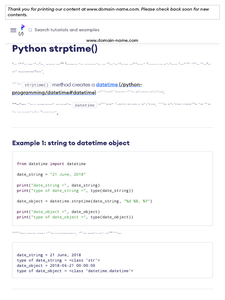 Python Strptime - String To Datetime Object | PDF Python Strptime - String To Datetime Object | PDF