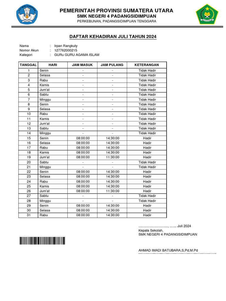 Absen Juli 2024 | PDF
