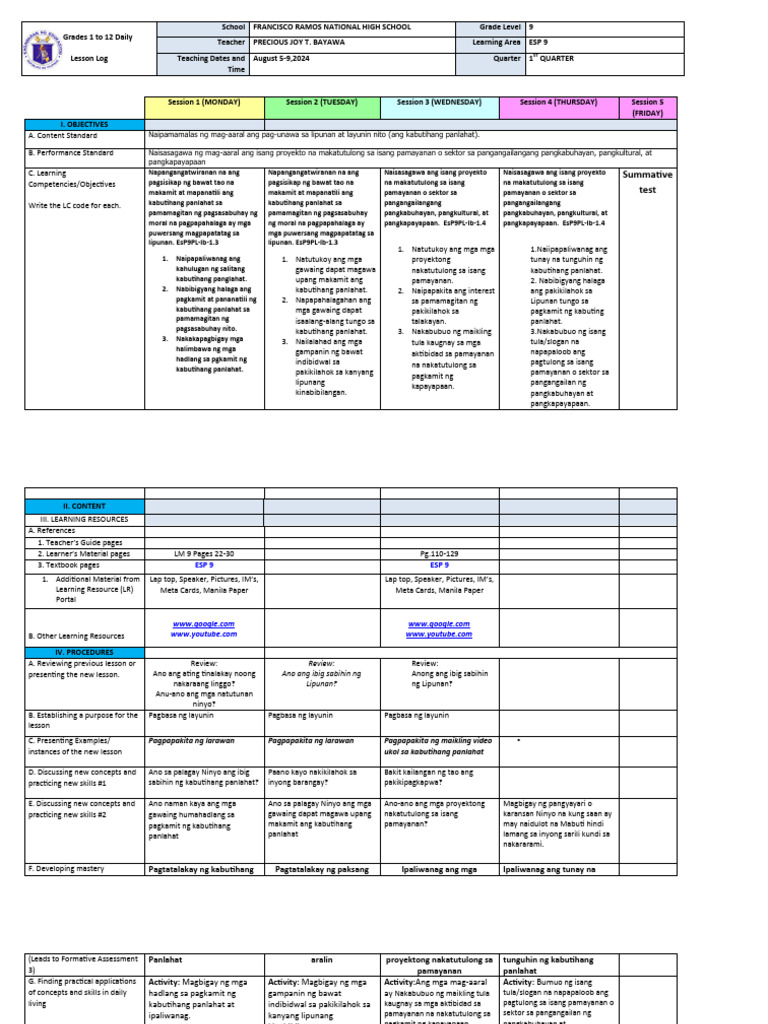 DLL Week 2 ESP 9 | PDF