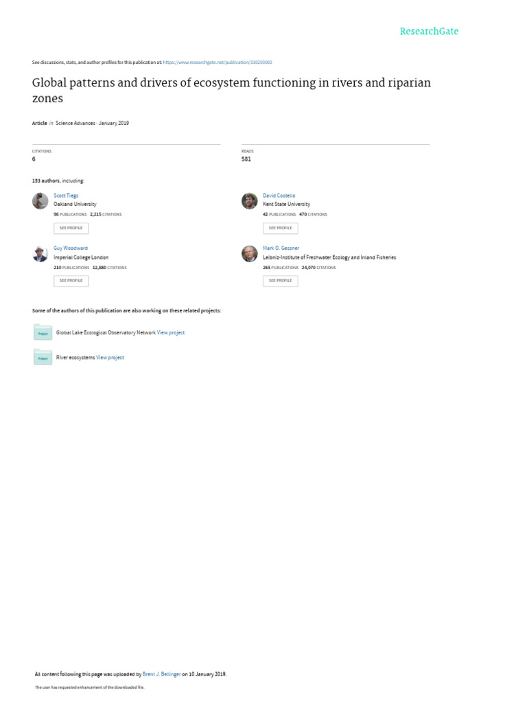 Global Patterns and Drivers of Ecosystem Functioning in Rivers and Riparian Zones | PDF ...