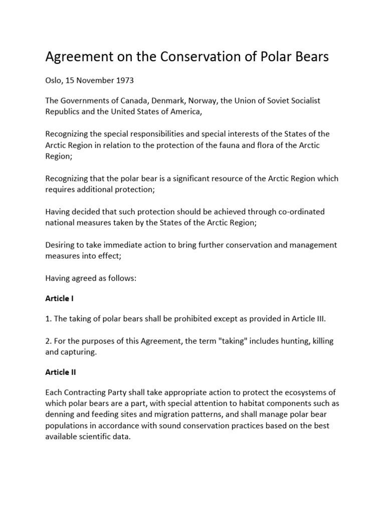 Agreement On The Conservation of Polar Bears | PDF | Conservation ...