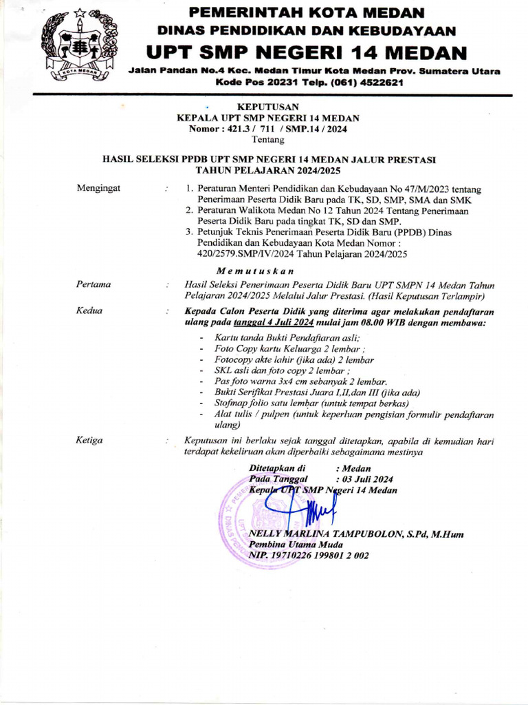 Upt SMP Negeri 14 Medan 0 UPT - SMPN - 14 | PDF