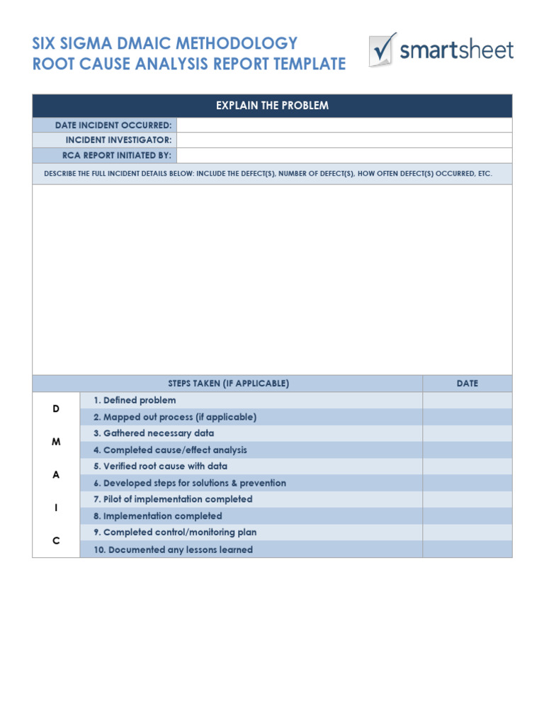 IC Six Sigma DMAIC Methodology Root Cause Analysis Template - PDF | PDF ...