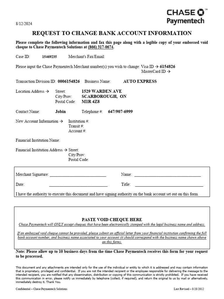 Bank Account Change Eng | PDF | Cheque | Mail