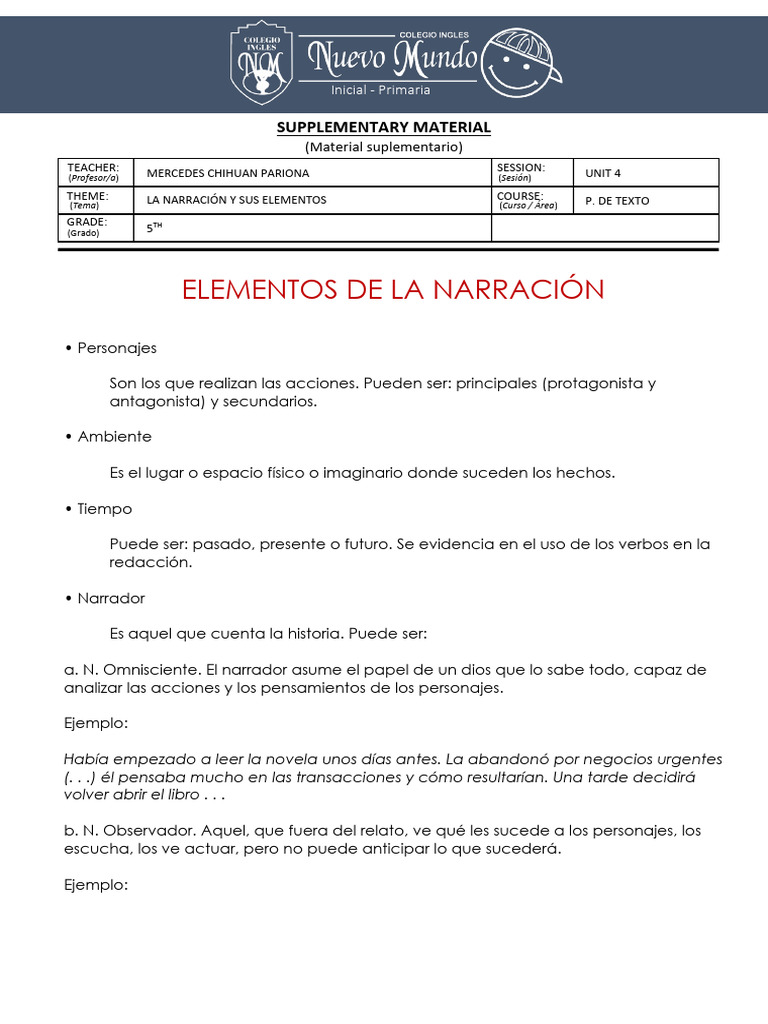 Elementos de La Narracion | PDF | Narración