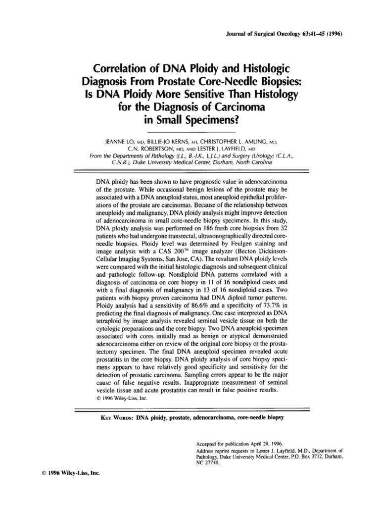 DNA Ploidy and Histologic Diagnosis | PDF | Biopsy | Carcinoma
