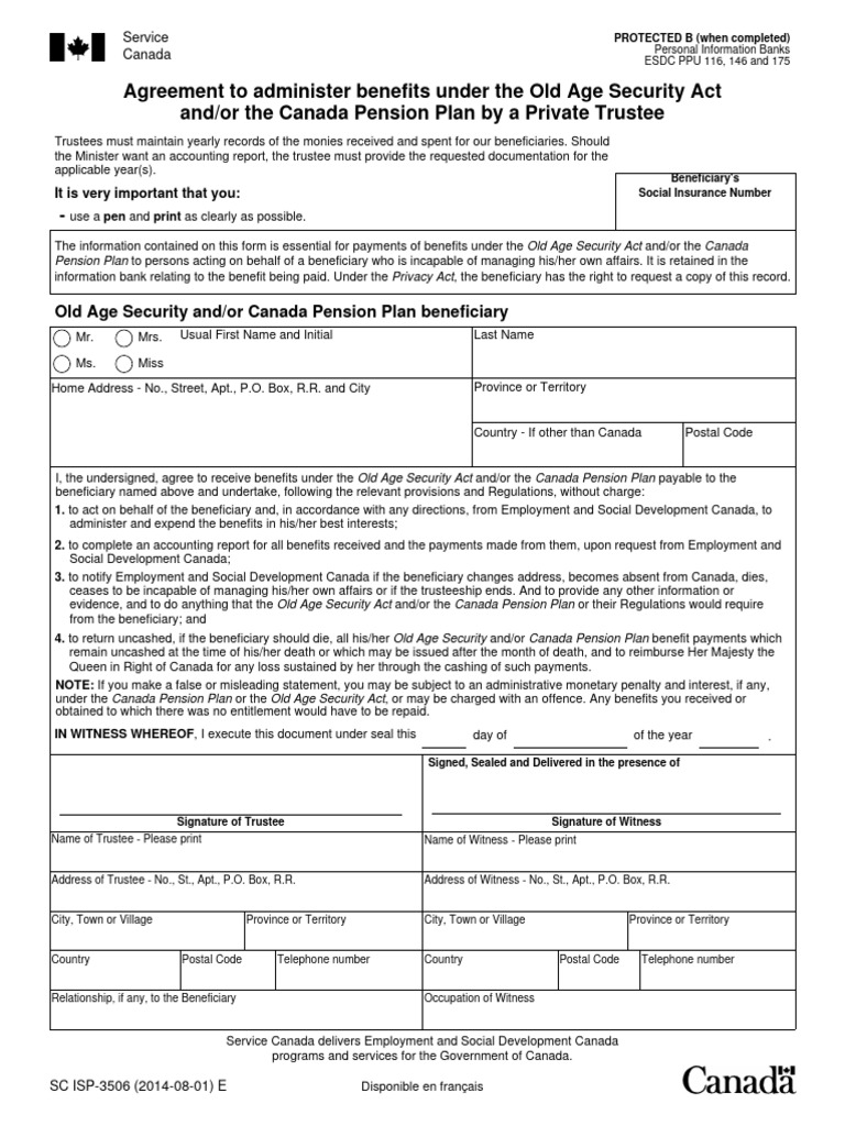 Trustee Agreement for OAS/CPP Benefits | PDF | Canada