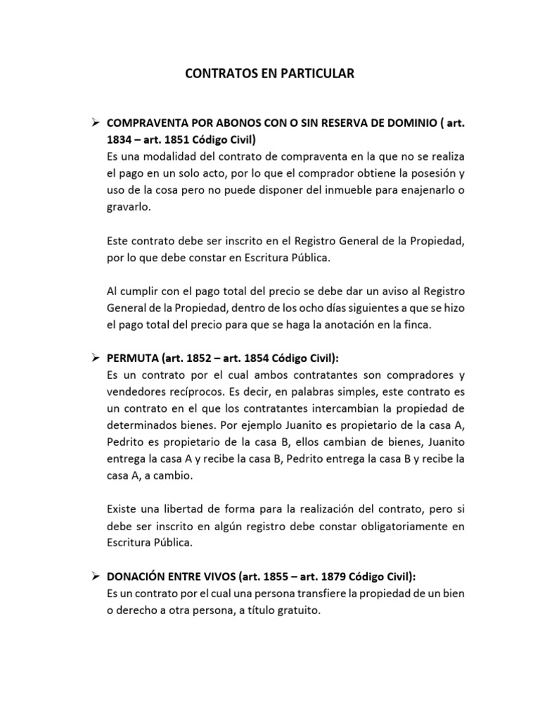 Tipos de Contratos Civiles Esenciales | PDF | Propiedad | Donación