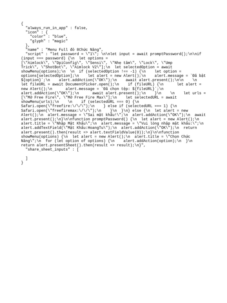 Menu Full Đỏ 8Chức Năng.scriptable | PDF