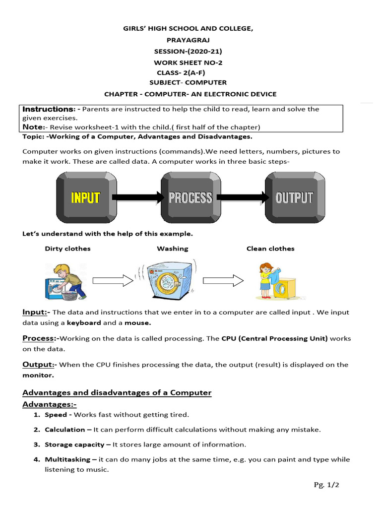 Class 2 Computer Worksheet No. 2 | PDF | Input/Output | Information And ...