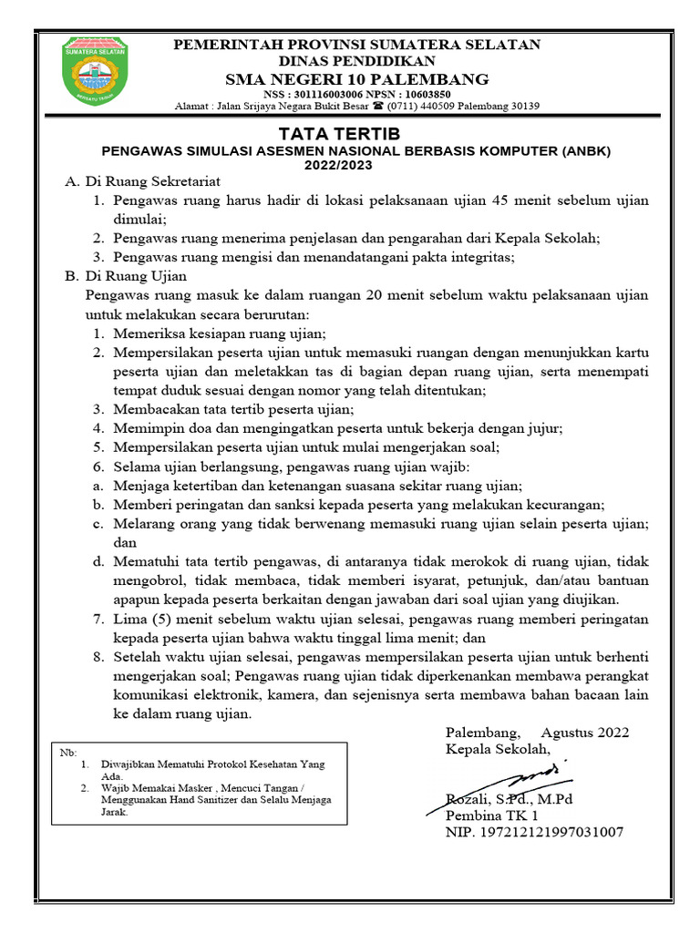 Tata Tertib Pengawas Peserta Anbk | PDF