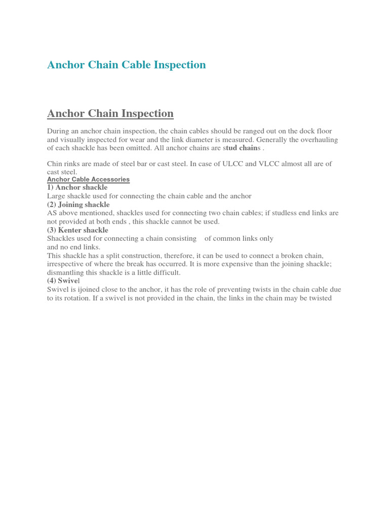 Anchor Chain Cable Inspection Guide | PDF | Welding | Construction