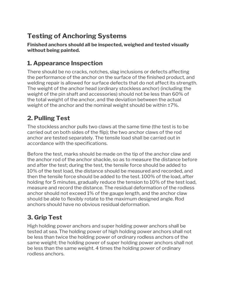 Anchoring Systems Testing Procedures | PDF | Anchor | Gear