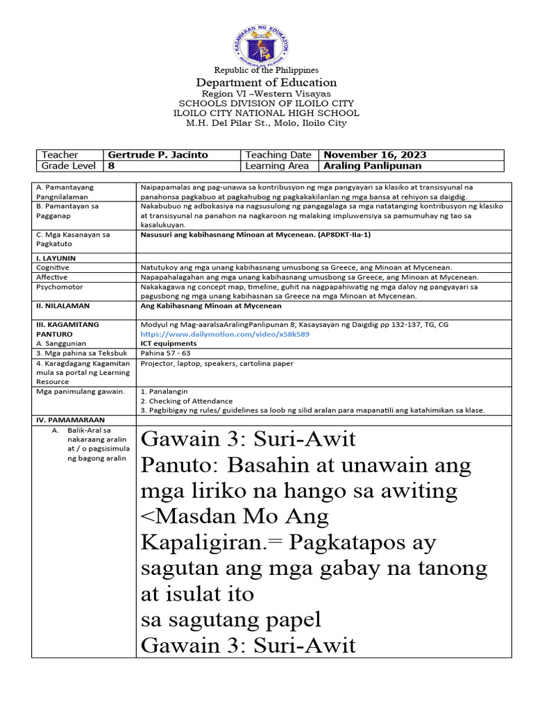 Department of Education: Gertrude P. Jacinto Araling Panlipunan | PDF