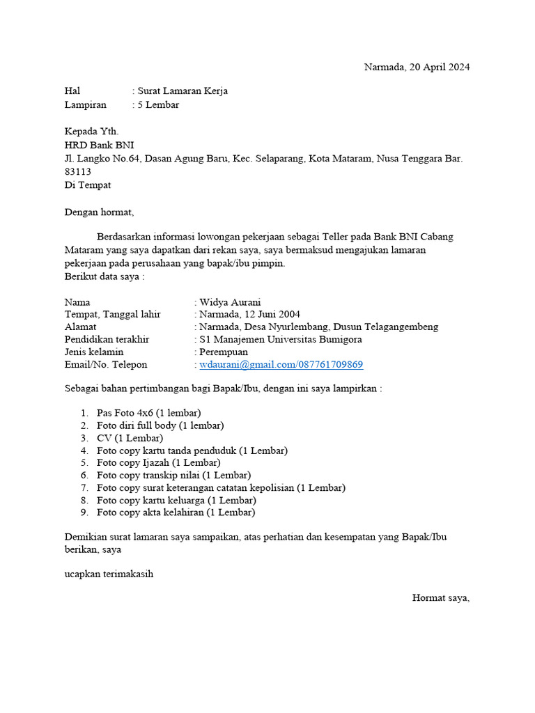 Tugas CV - Widya Aurani - 2203010018 | PDF