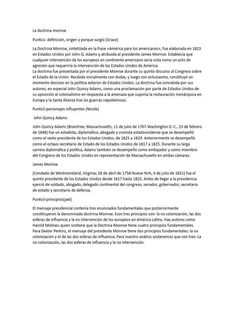 La Doctrina Monroe | PDF | John Quincy Adams | James Monroe
