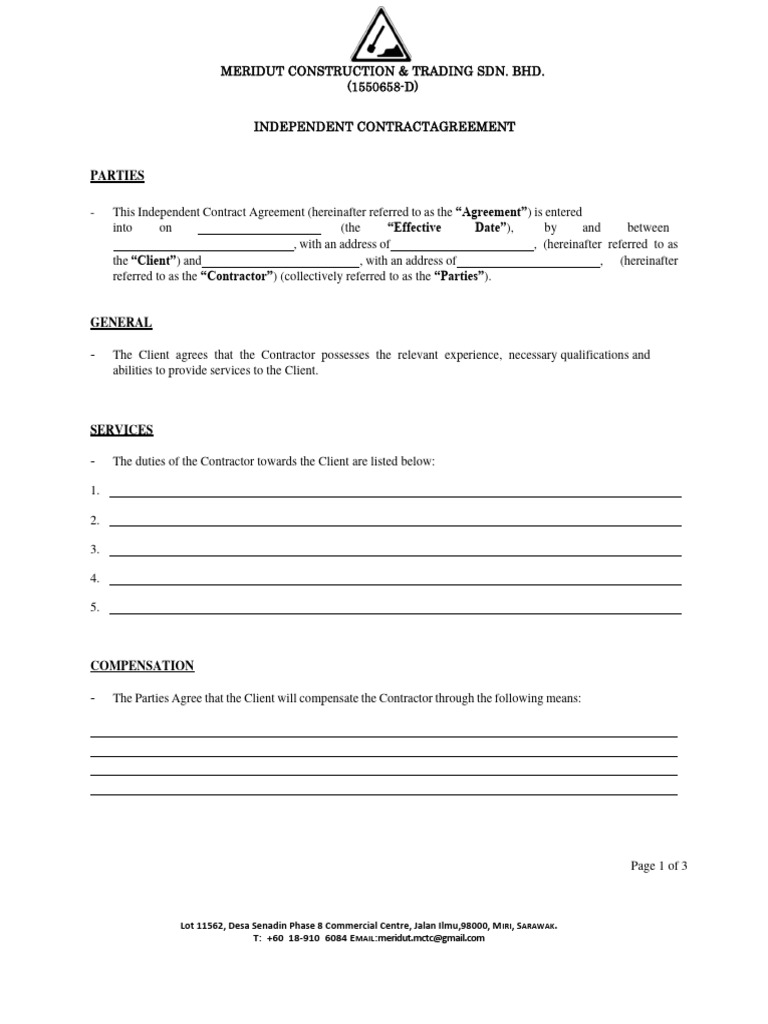 Contractor Agreement Form | PDF | Legal Liability | Employment