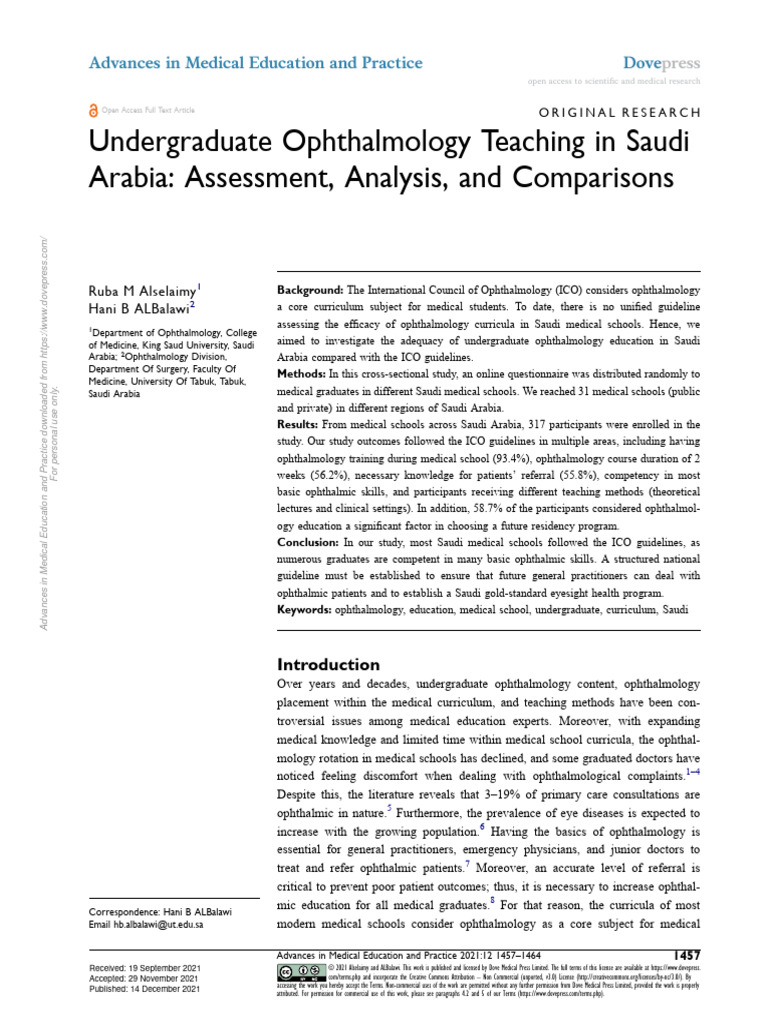 AMEP 340147 Undergraduate Ophthalmology Teaching in Saudi Arabia Assess ...