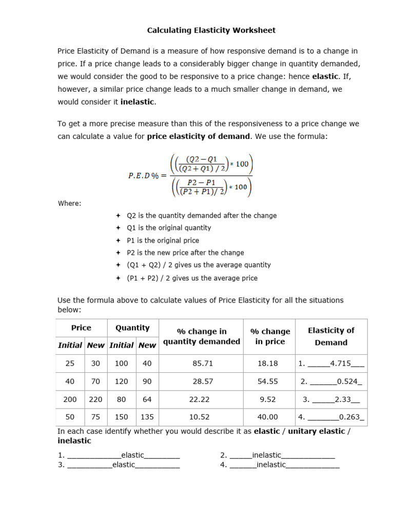 Calculating - Elasticty - Worksheet Solutions w6 | PDF | Elasticity ...