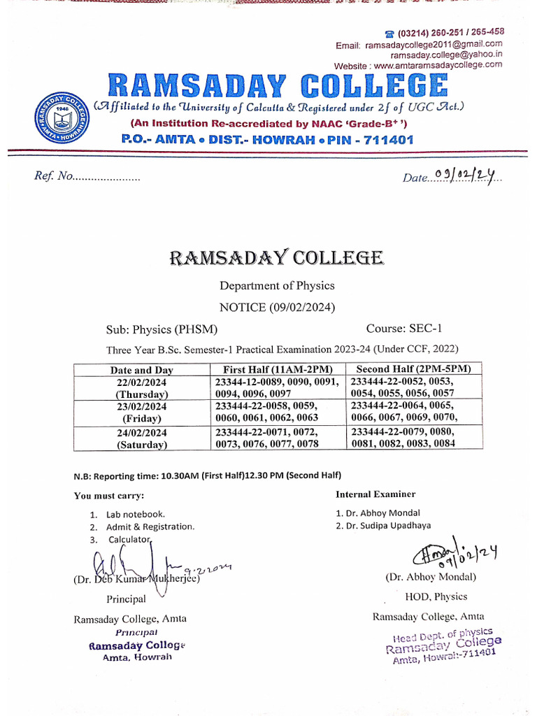 PHSM SEC A1 Practical 2023-24 | PDF